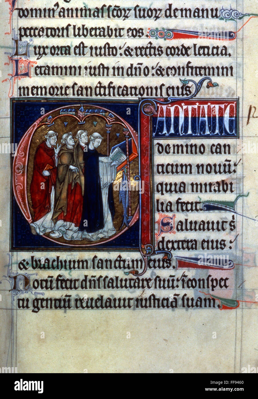 FOUR CLERICS CHANTING. /nManuscript illumination from an English ...