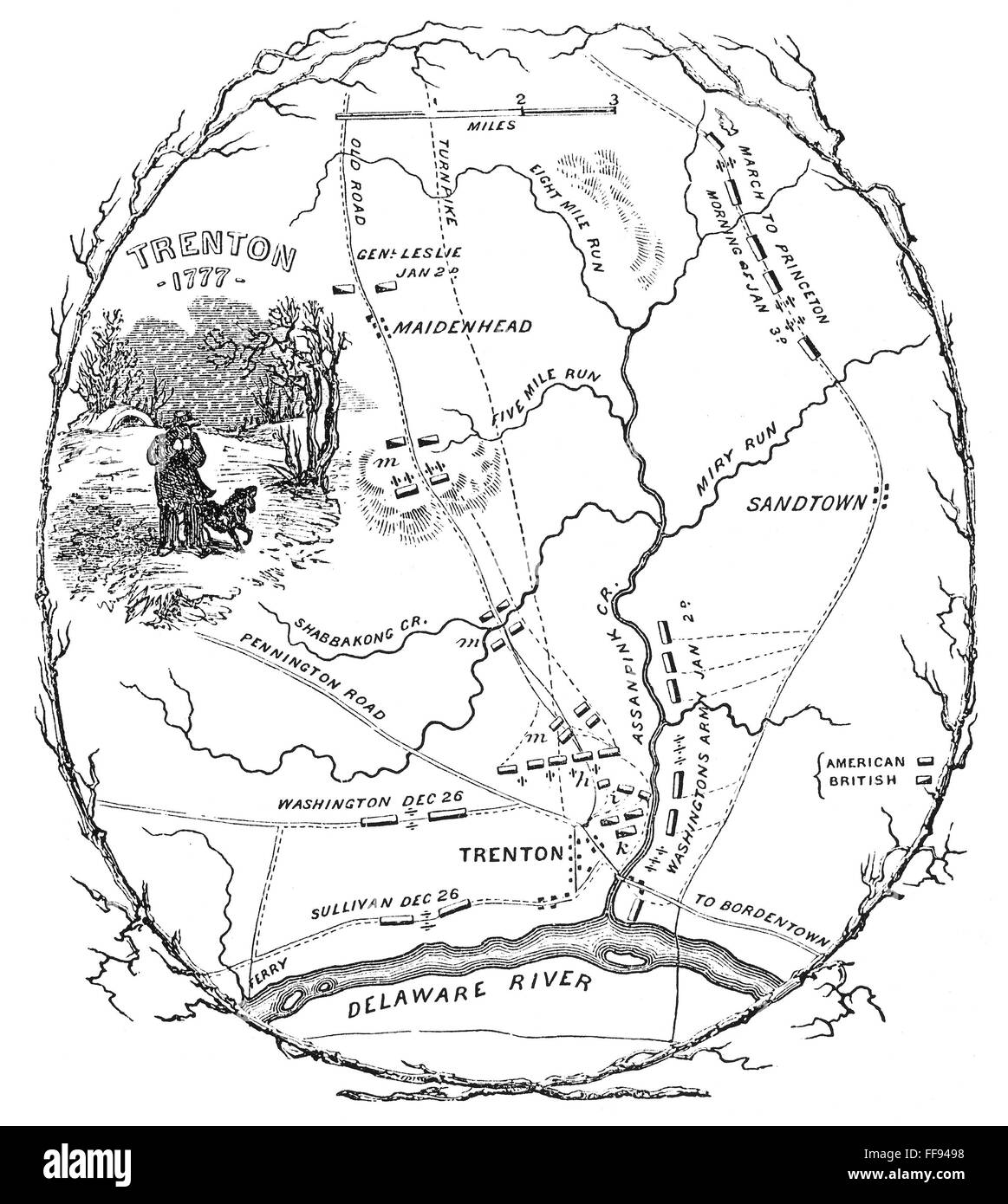 TRENTON MAP, 1777. /nEngraved map, 19th century, of the Battle of ...