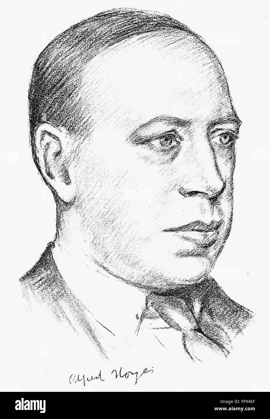 ALFRED NOYES (1880-1958). /nEnglish poet. Drawing, 1928, by Frank E ...