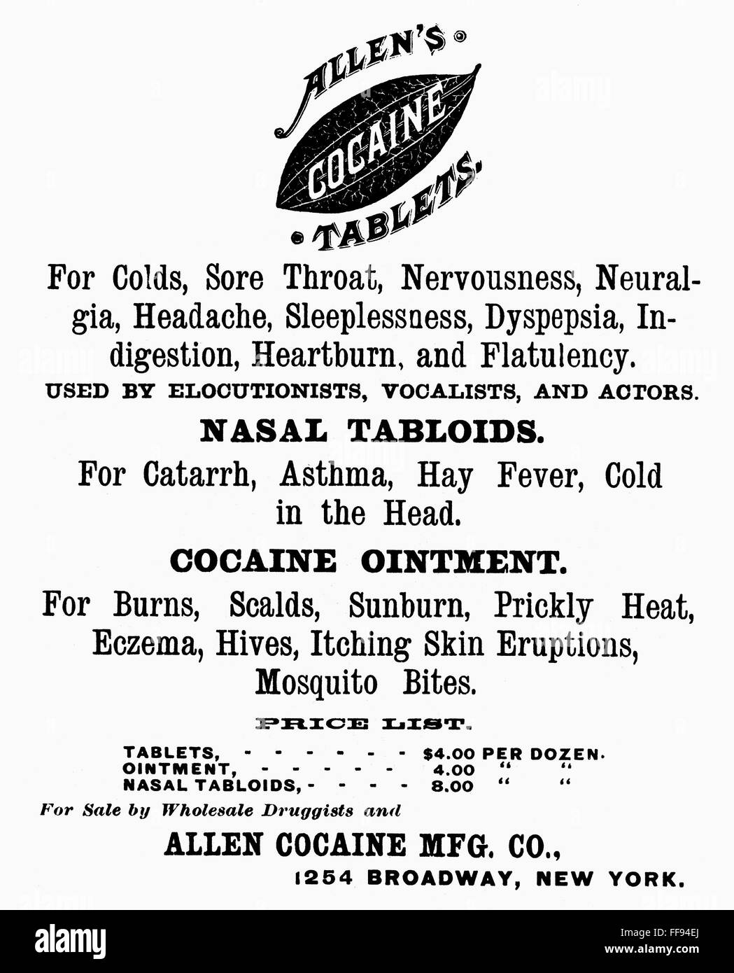 COCAINE MEDICINE AD, 1885. /nAmerican advertisement, 1885, for a patent ...