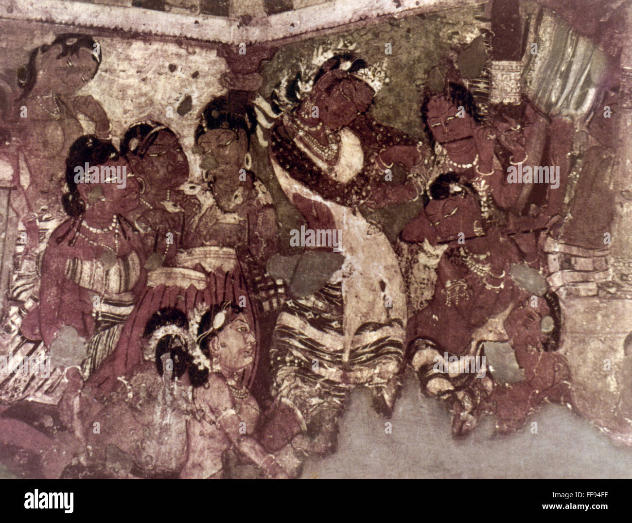 INDIAN CAVE ART. /nA dancing girl and musicians. Painting from Ajanta ...