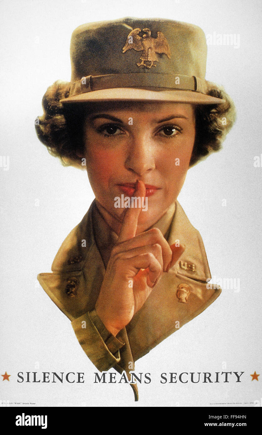 WWII: CARELESS TALK POSTER. /n'Silence Means Security.' American World ...