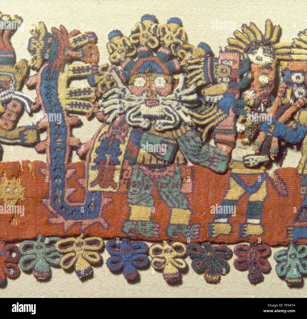 PERUVIAN FUNERARY TEXTILE. /nDetail of Paracas funerary textile, wool ...