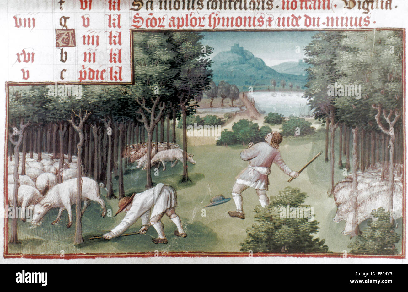 GLEANING IN OCTOBER. /nFrench manuscript illumination, late 15th ...