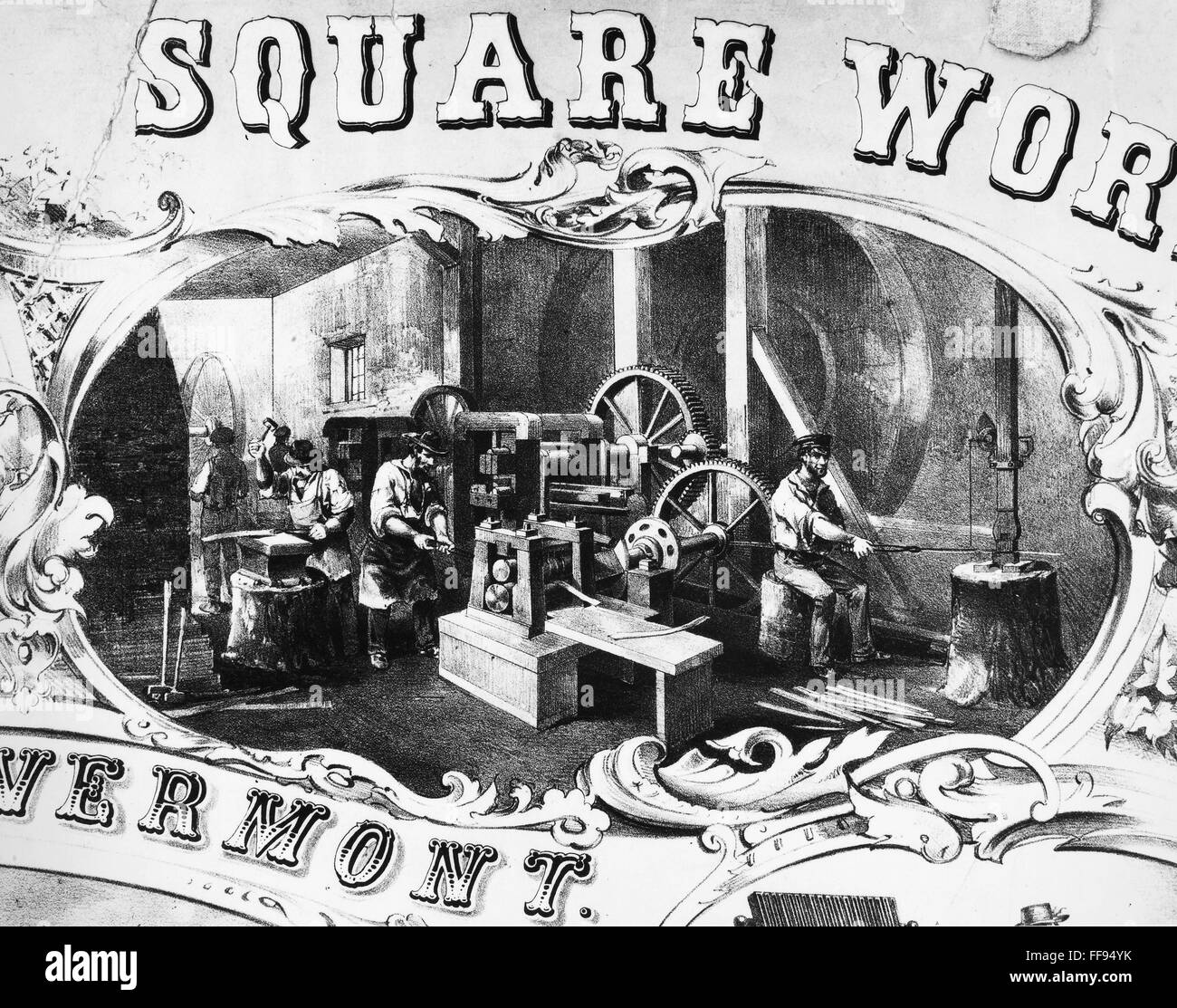 STEEL SQUARE WORKS, 1857. /nVignette from a poster advertising the ...