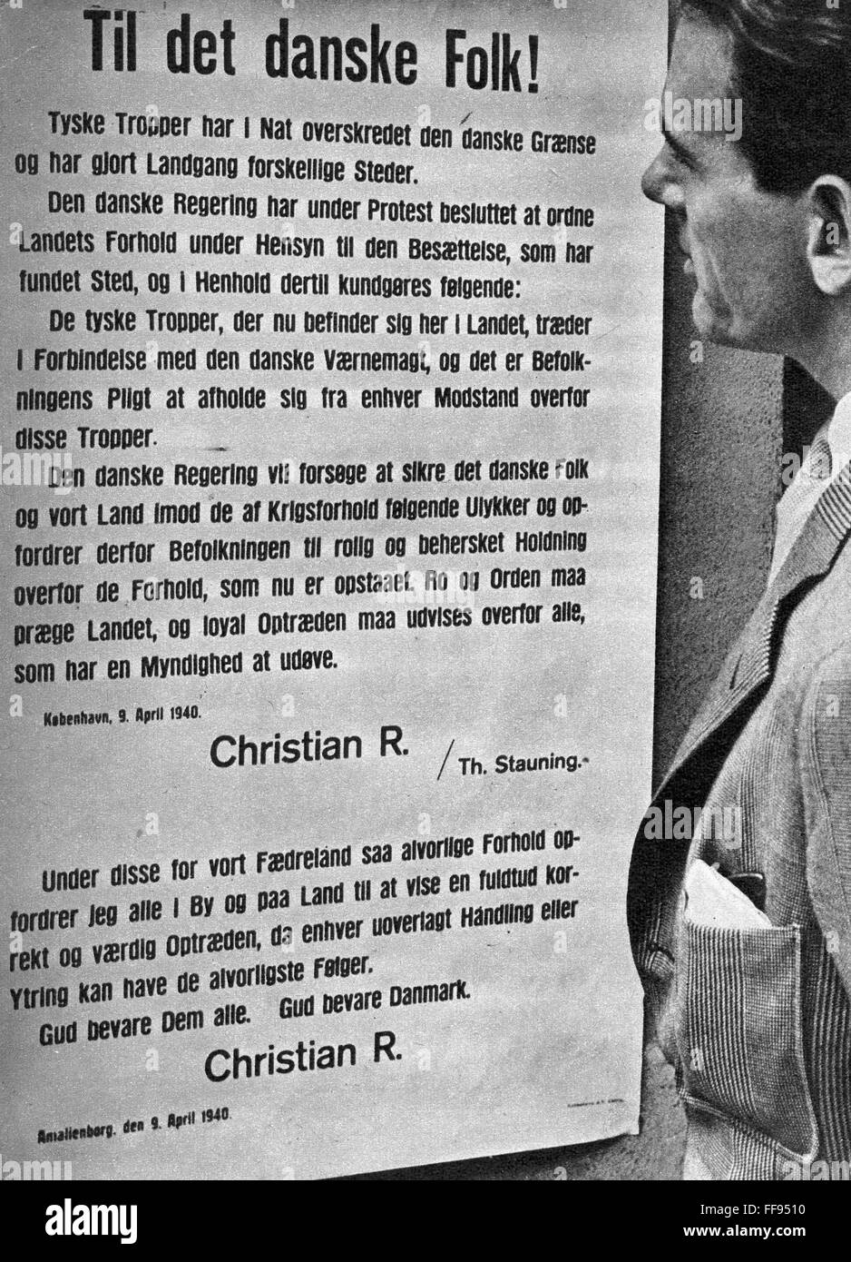 WORLD WAR II: DENMARK, 1940. /n'To the People of Denmark!' Proclamation ...