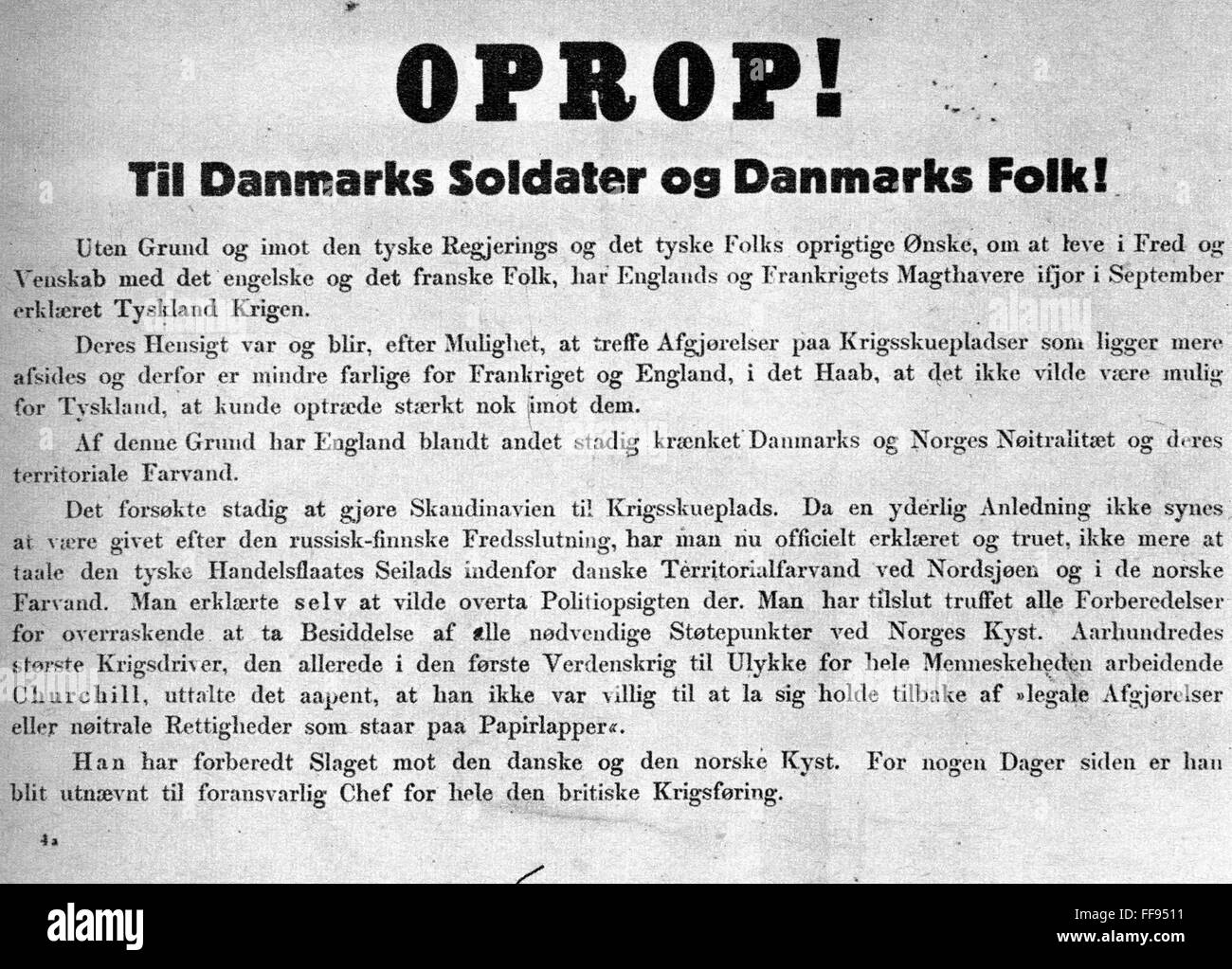 WORLD WAR II: DENMARK. /n'Proclamation! To Danish Soldiers and the ...