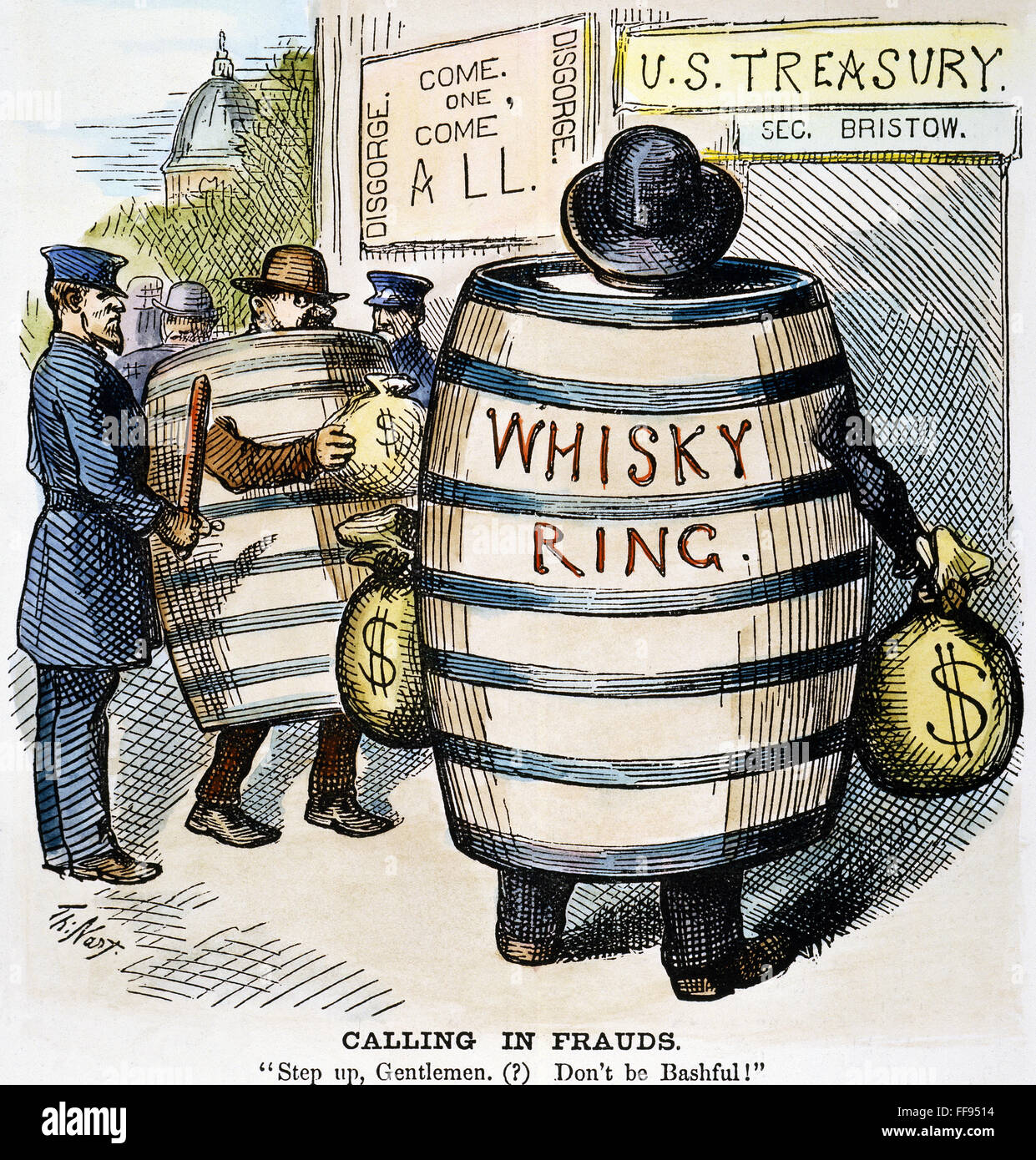 WHISKY RING CARTOON, 1875. /n'Calling In Frauds.' American cartoon ...
