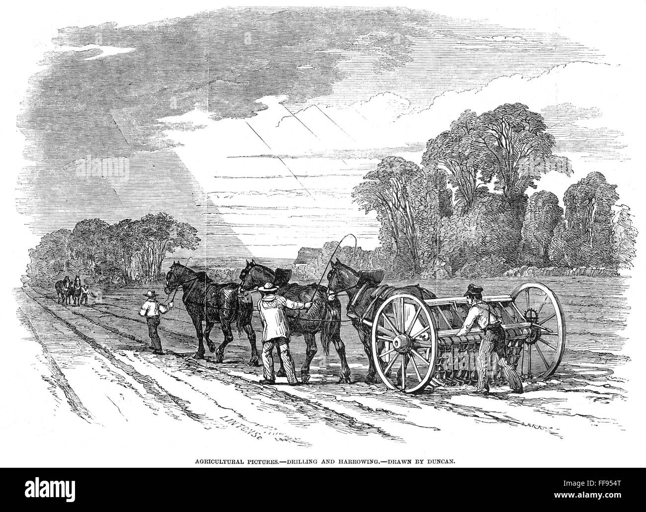 ENGLAND: FARMING, 1846. /n'Drilling and Harrowing.' Wood engraving ...