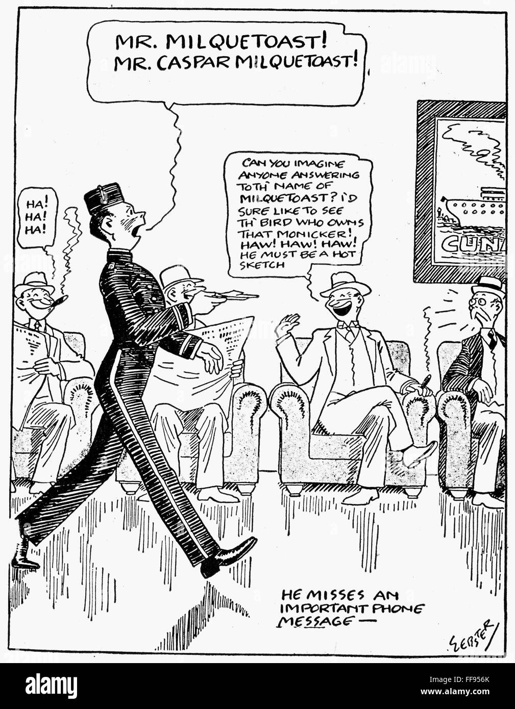 CASPAR MILQUETOAST. /n'He Misses an Important Phone Message.' Cartoon ...