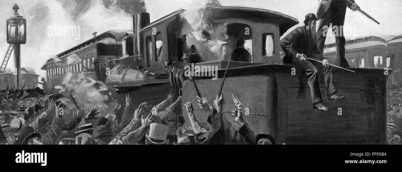 PULLMAN STRIKE, 1894. /nArmed marshal's deputies accompanying an engine ...