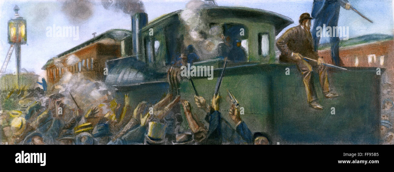 PULLMAN STRIKE, 1894. /nArmed marshal's deputies accompanying an engine ...