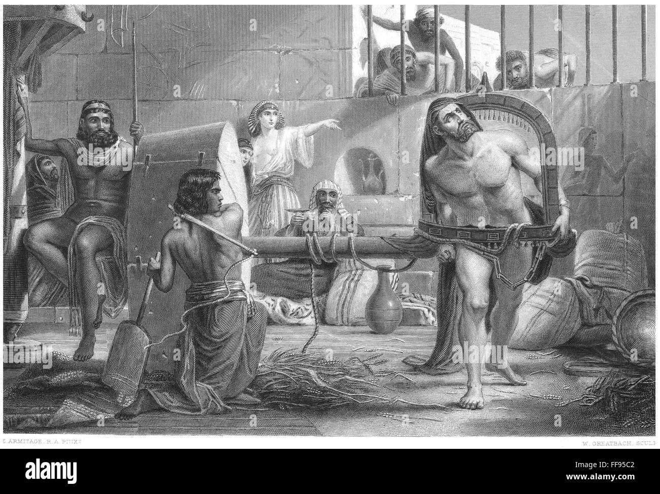 SAMSON AT THE MILL. /nSteel engraving after the painting, 1858, by ...