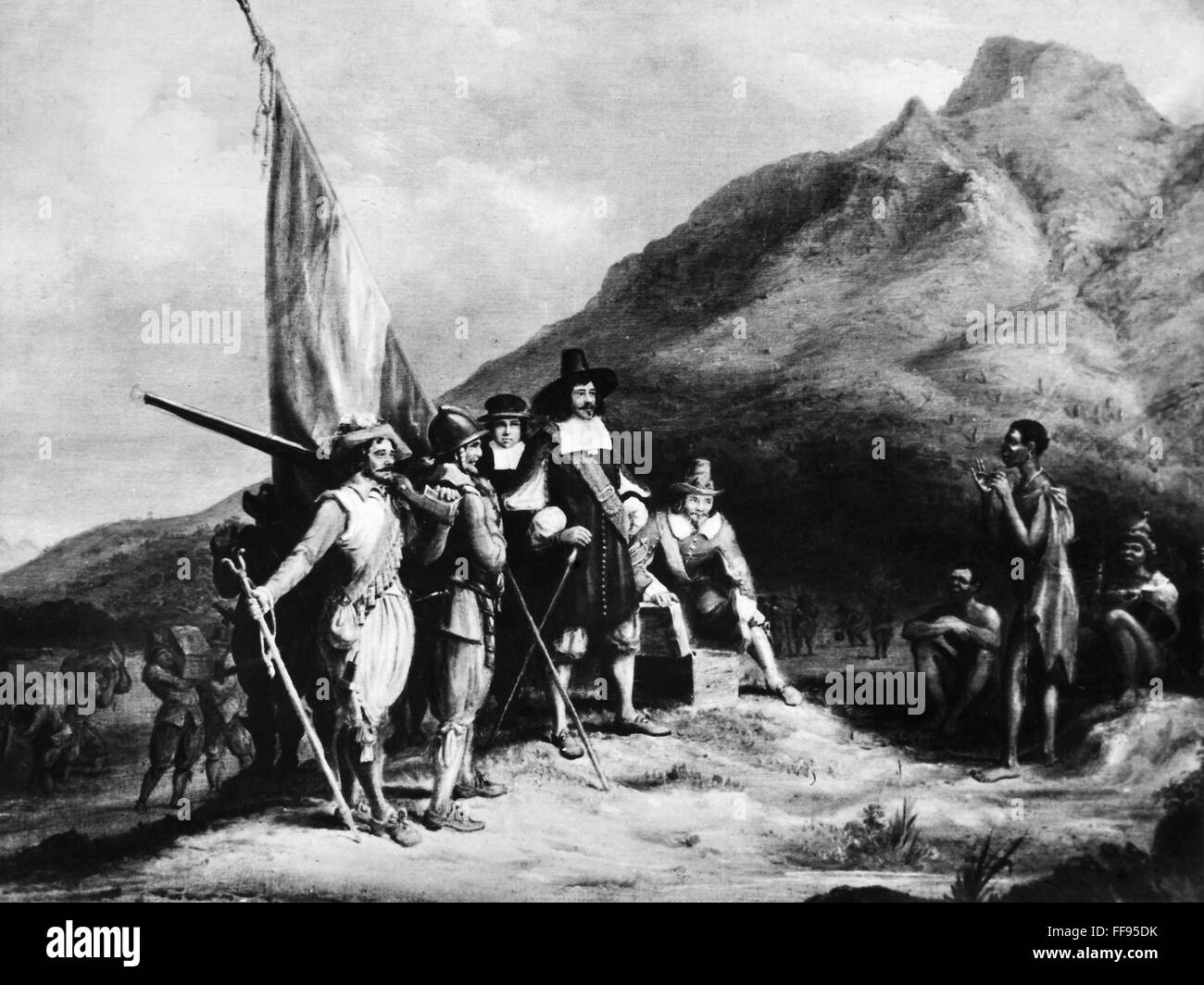 SOUTH AFRICA, 1652. /nThe landing of Jan van Riebeeck at Table Bay, South Africa in 1652. Oil on ...