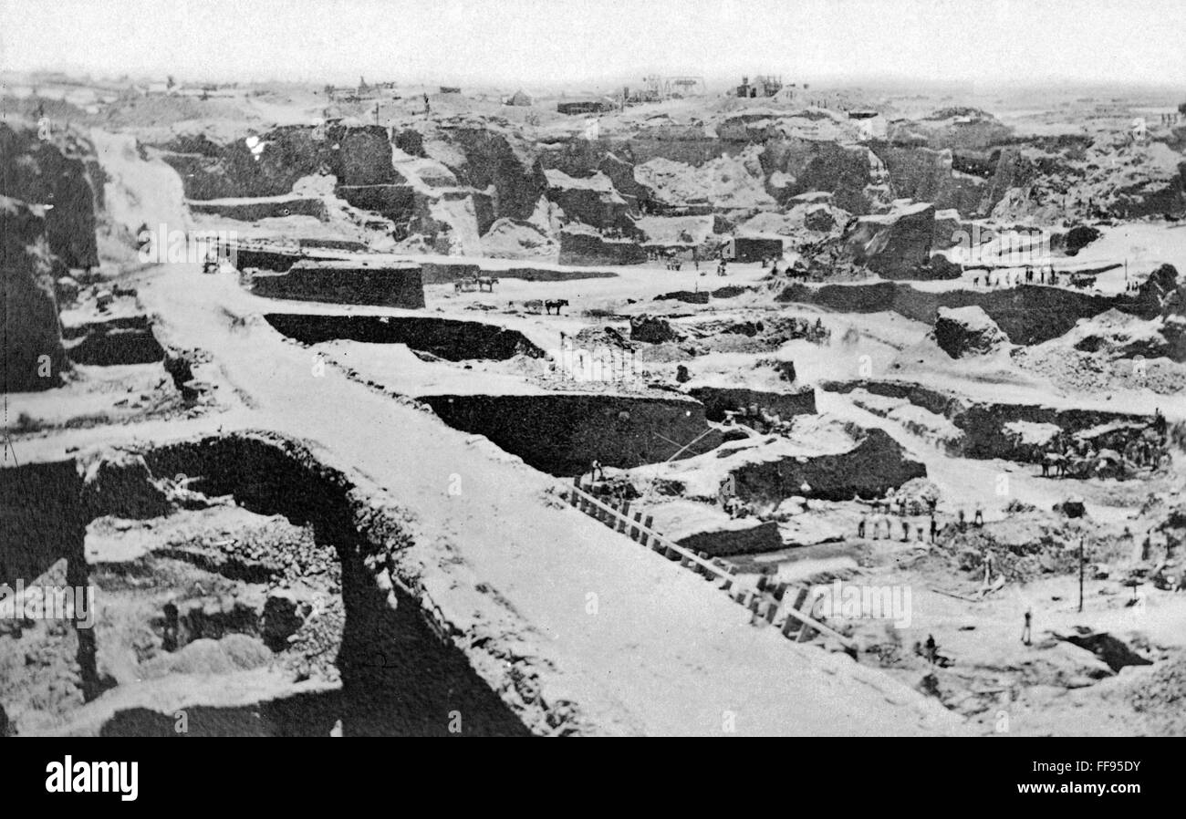DIAMOND MINING, 1882. /nView of the diamond fields at the Bultfontein ...