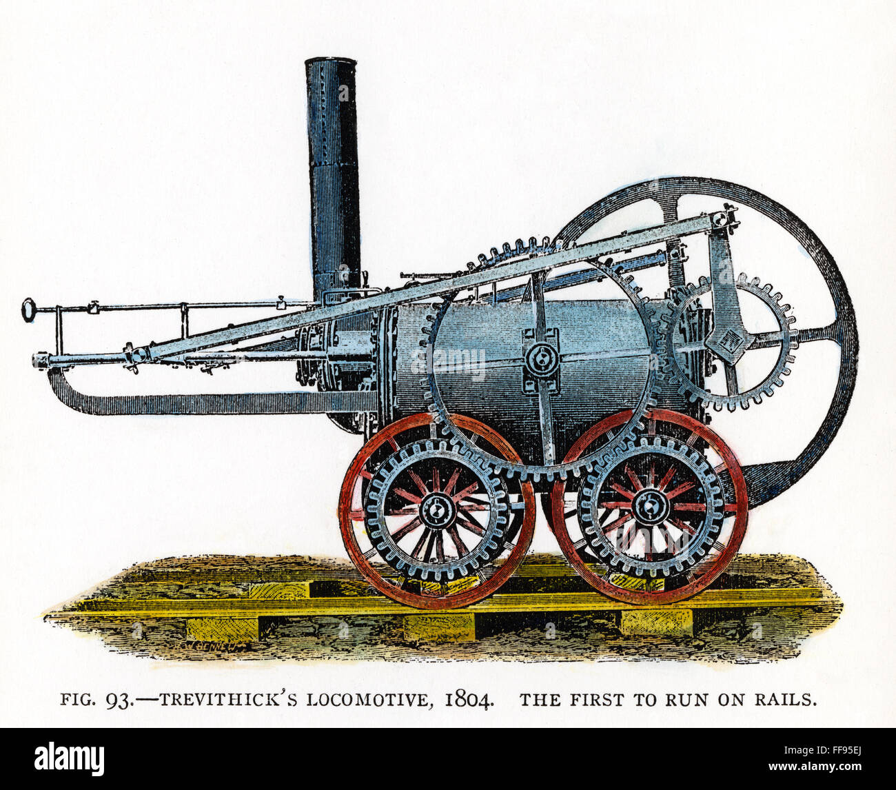 LOCOMOTIVE, 1804. /nRichard Trevithick's steam railway locomotive of ...