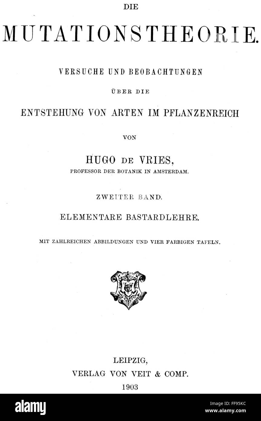 DE VRIES: MUTATIONSTHEORIE. /nTitle page of volume two of Hugo De Vries ...