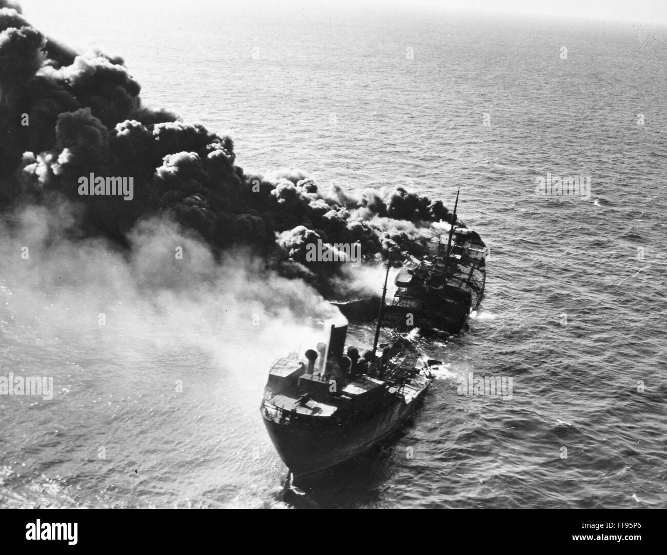 WORLD WAR II: SUBMARINE. /nAn American tanker burning after being ...
