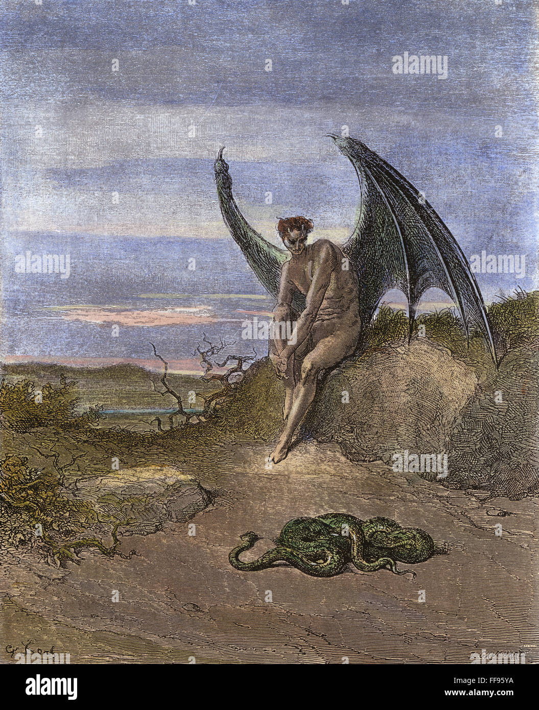 MILTON: PARADISE LOST. /nSatan and the snake. Engraving after Gustave ...