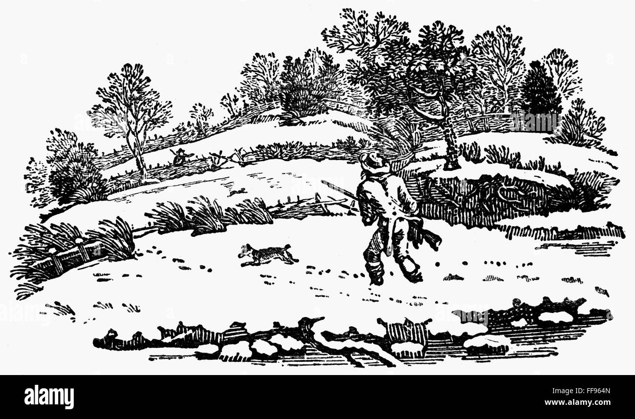 HUNTING: WINTER, c1800. /nA winter hunting scene. Wood engraving by ...