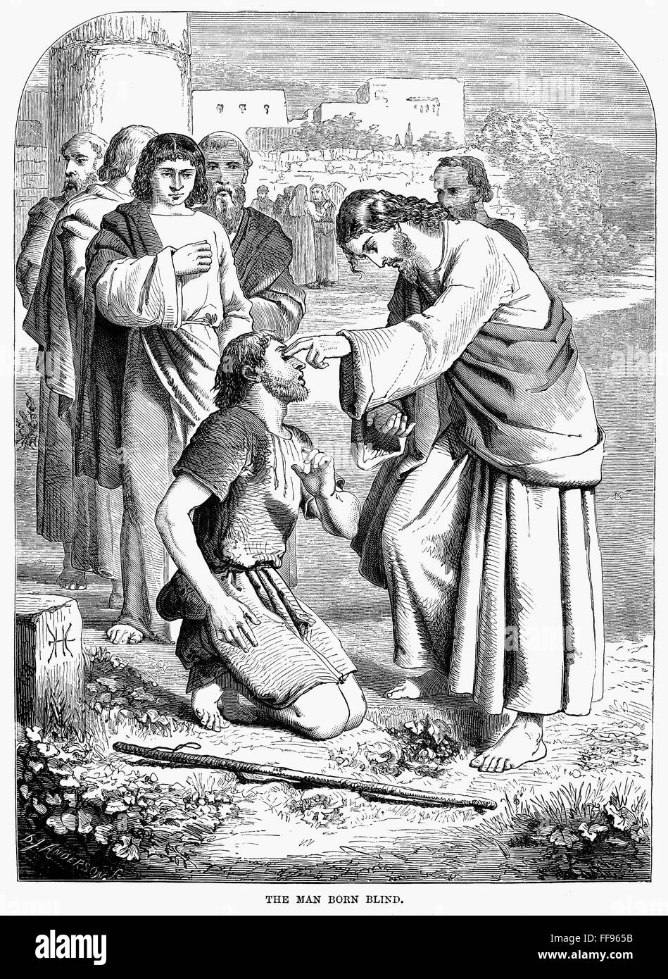 Jesus healing the blind man Black and White Stock Photos & Images - Alamy