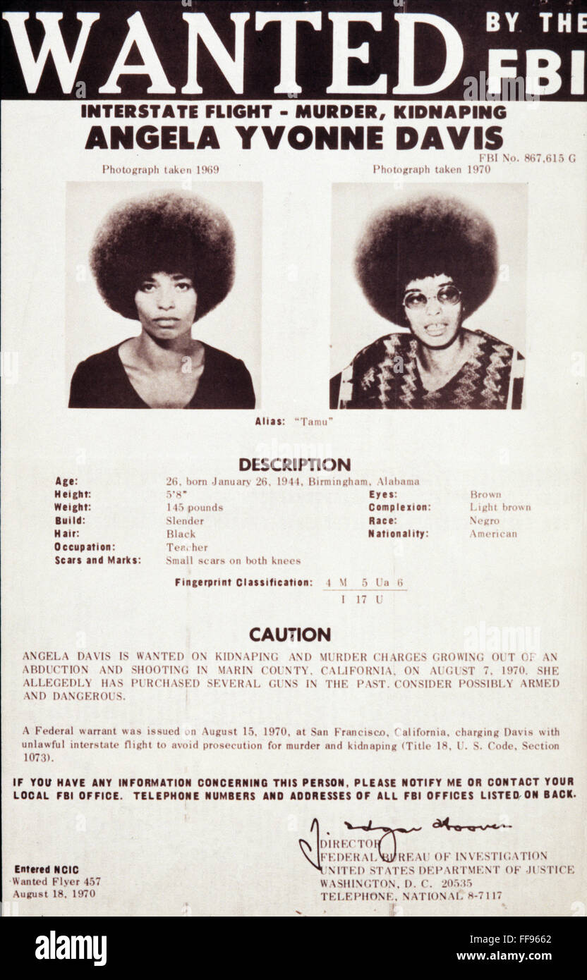 ANGELA DAVIS (1944- ). /nAmerican political activist. On an FBI 'Wanted ...