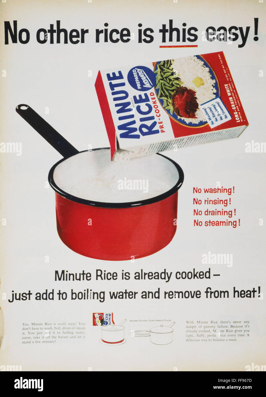 MINUTE RICE AD, 1957. /n"No Other Rice Is This Easy!": Advertisement ...