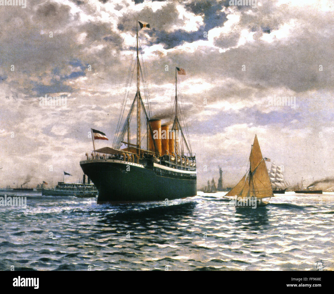 IMMIGRANT SHIP, 1893. /nGerman steamer, 'Furst Bismarck' at entrance to ...