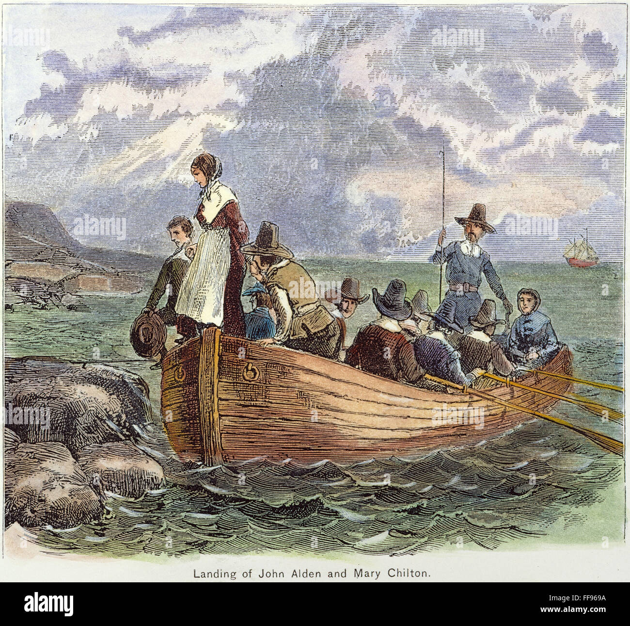 PLYMOUTH ROCK: LANDING. /nThe landing of John Alden, Mary Chilton and ...