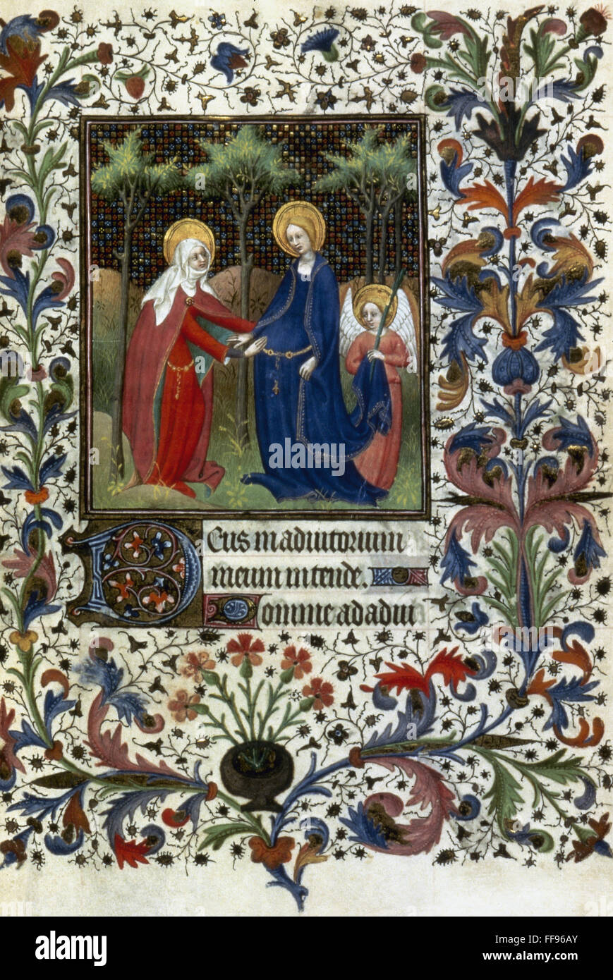 THE VISITATION. /nIllumination from a French Book of Hours, c1415 Stock ...