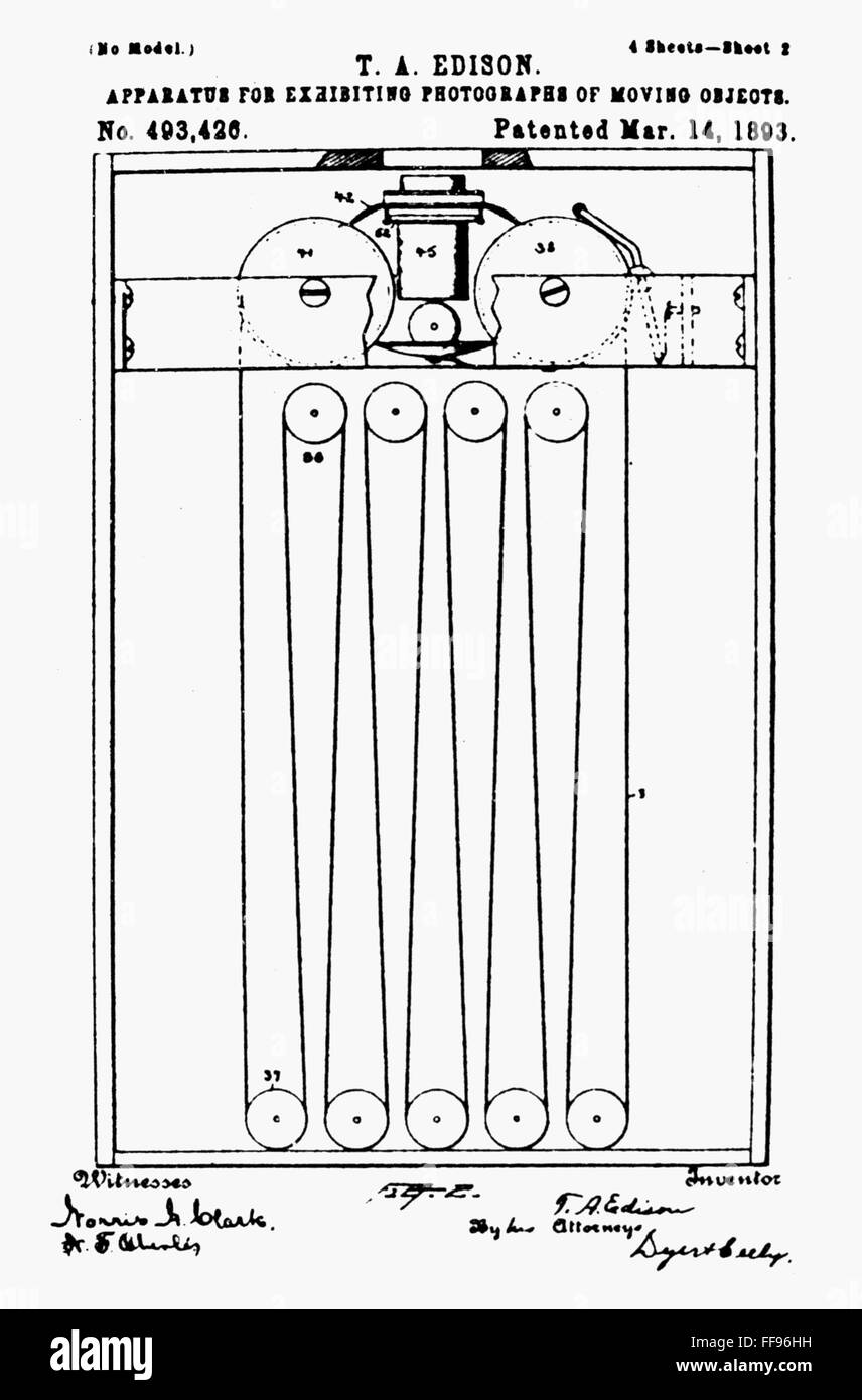 EDISON PROJECTOR, 1893. /nPatent drawing, 1893, of Thomas A. Edison's ...