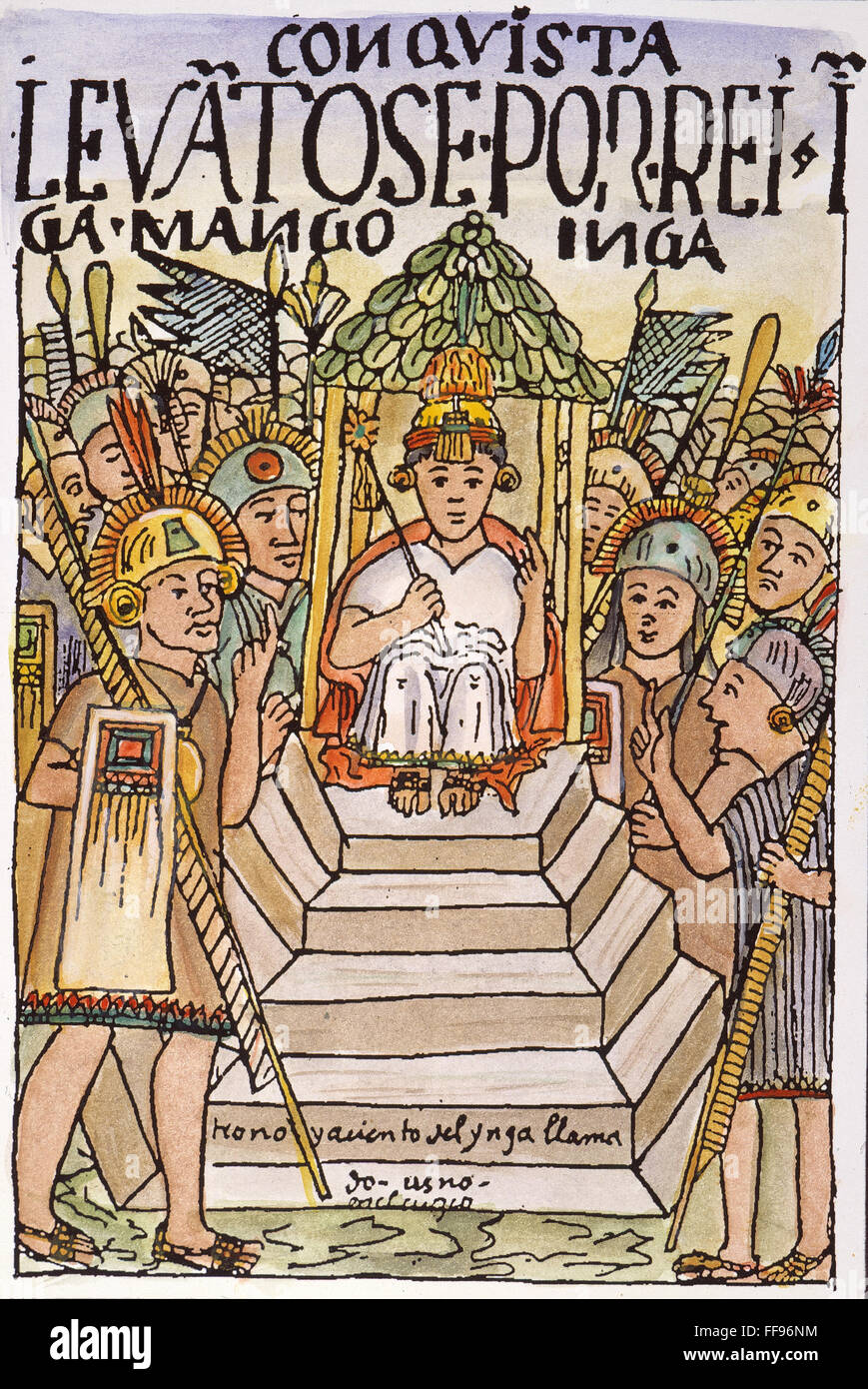 INCAN KING, 1583. /nAn Incan king on his throne: drawing from 'El ...