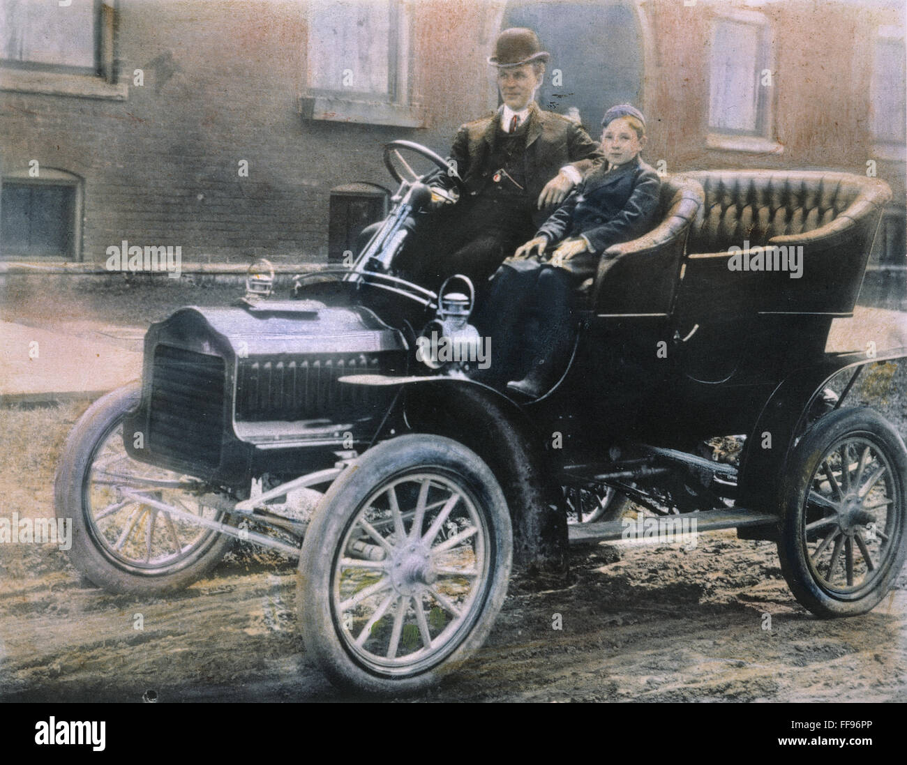 HENRY FORD (1863-1947)/nand his son, Edsel, in a 1905 Model F Ford in ...