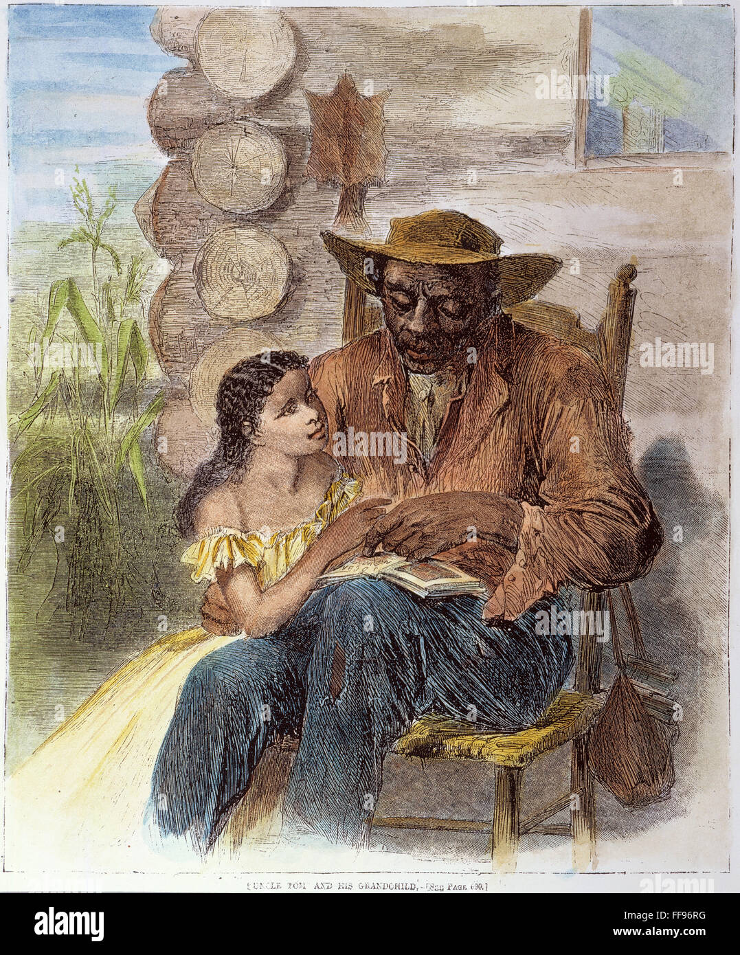 FREEDMAN READING, 1866. /nA young mulatto girl teaching her grandfather ...
