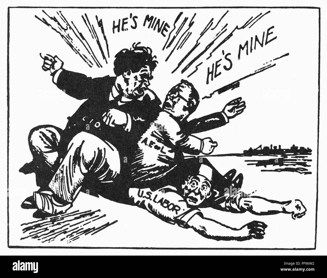 LABOR CARTOON, c1938. /nAmerican cartoon, c1938, on the battle between ...