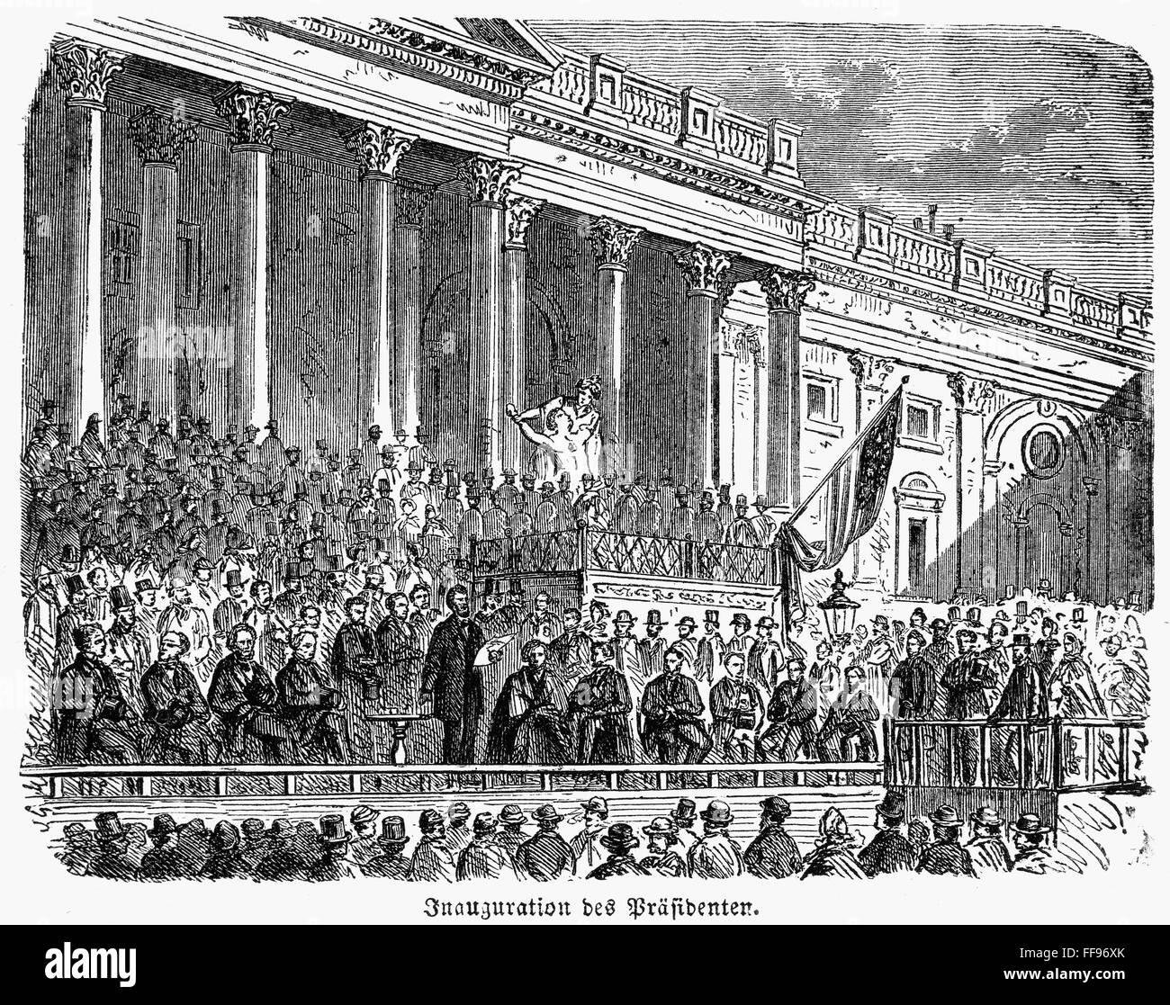 LINCOLN'S INAUGURATION, 1861. /nPresident Abraham Lincoln giving his ...