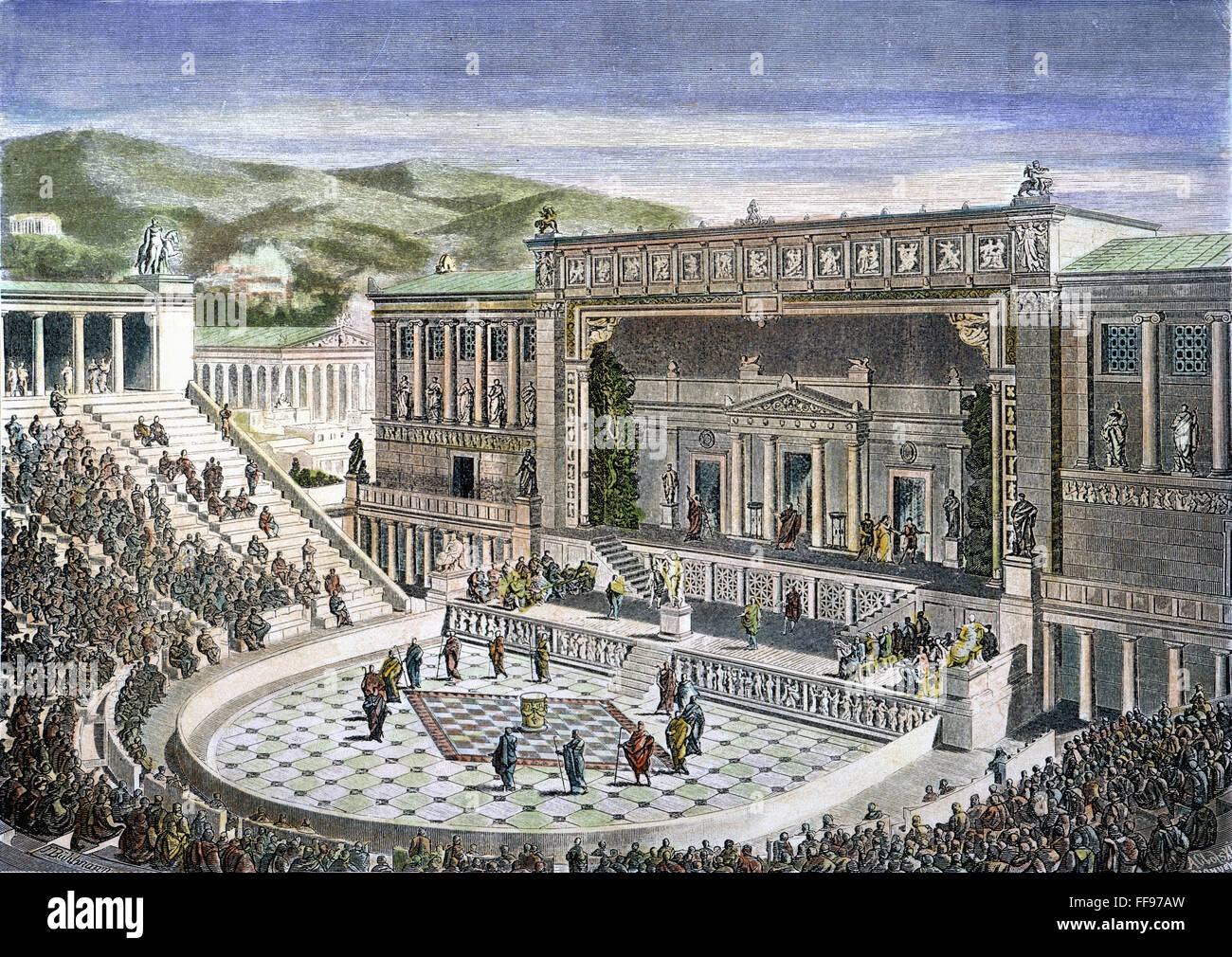 GREEK THEATRE./nA reconstruction of the Theatre of Dionysus in Athens ...