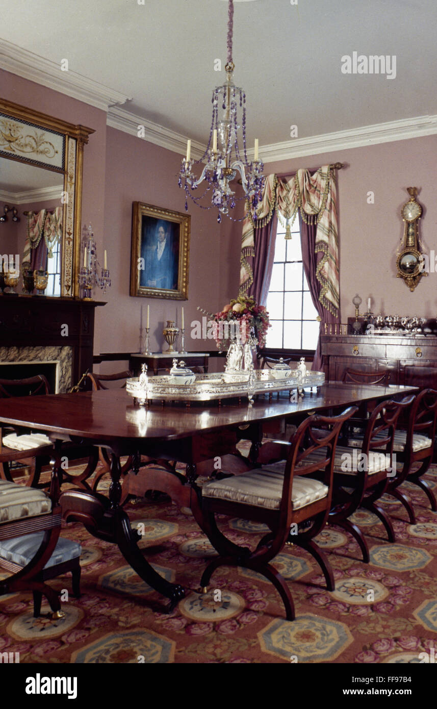 AMERICAN DINING ROOM, 1810. /nDining room set, New York Regency style ...