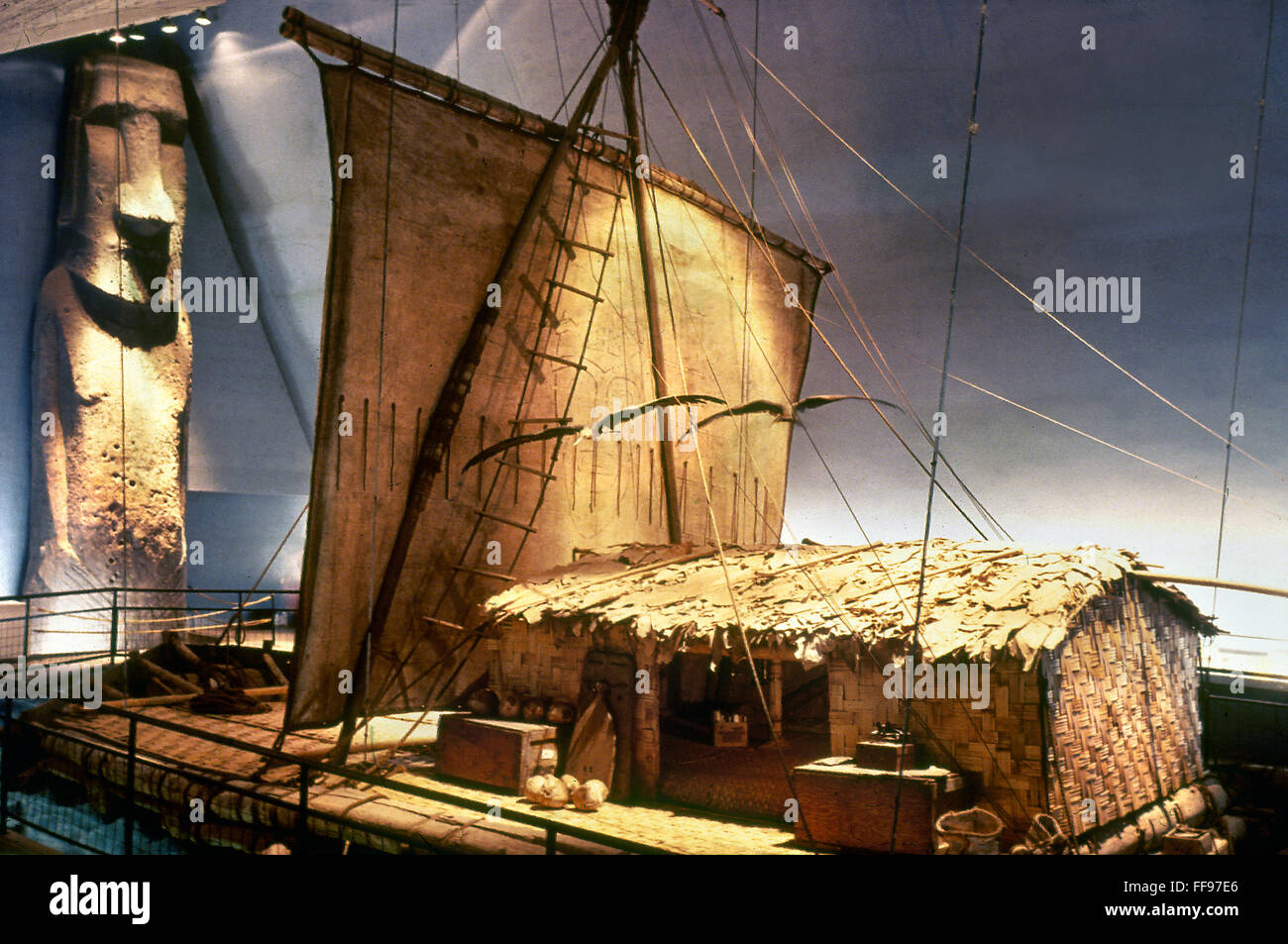 THE KON-TIKI. /nThor Heyerdahl's balsa raft, the Kon Tiki, on display ...