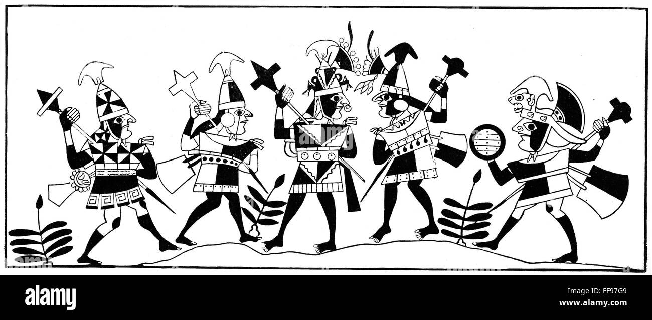 PERU: INCA SOLDIERS. /nDrawing after a Peruvian vase painting Stock ...