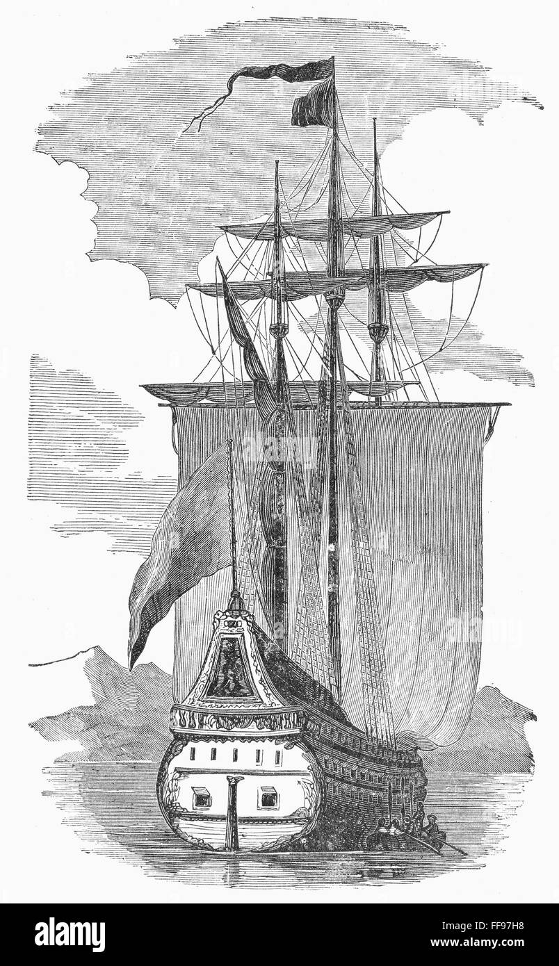 VASCO da GAMA: FLAGSHIP. /nThe 'Sao Gabriel.' Line engraving, 19th ...