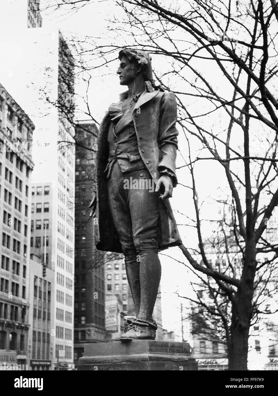 NATHAN HALE (1755-1776). /nAmerican Revolutionary hero. Bronze, 1890 ...