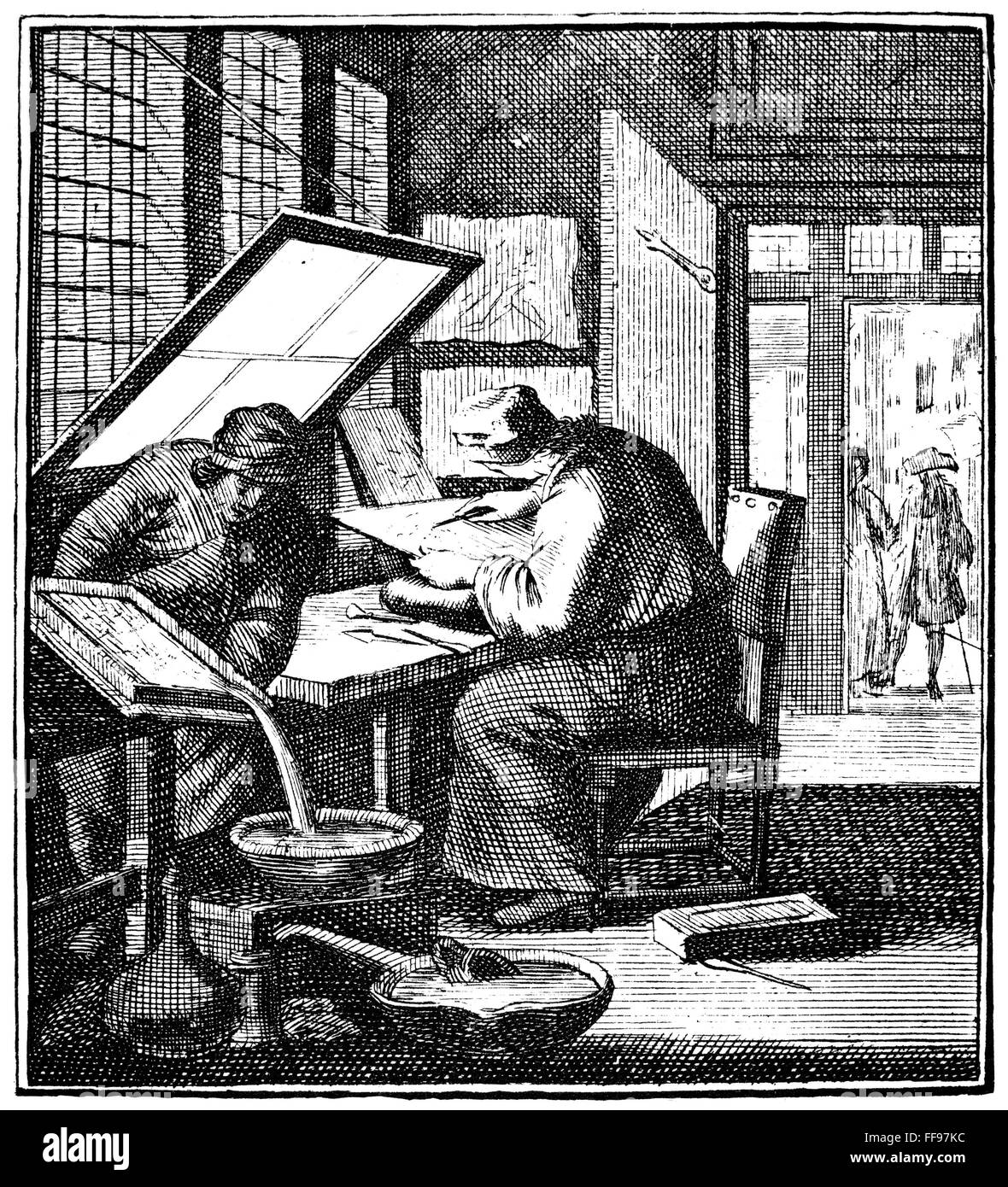 ETCHER, 18th CENTURY. /nAn etcher and his assistant at work. Engraving ...