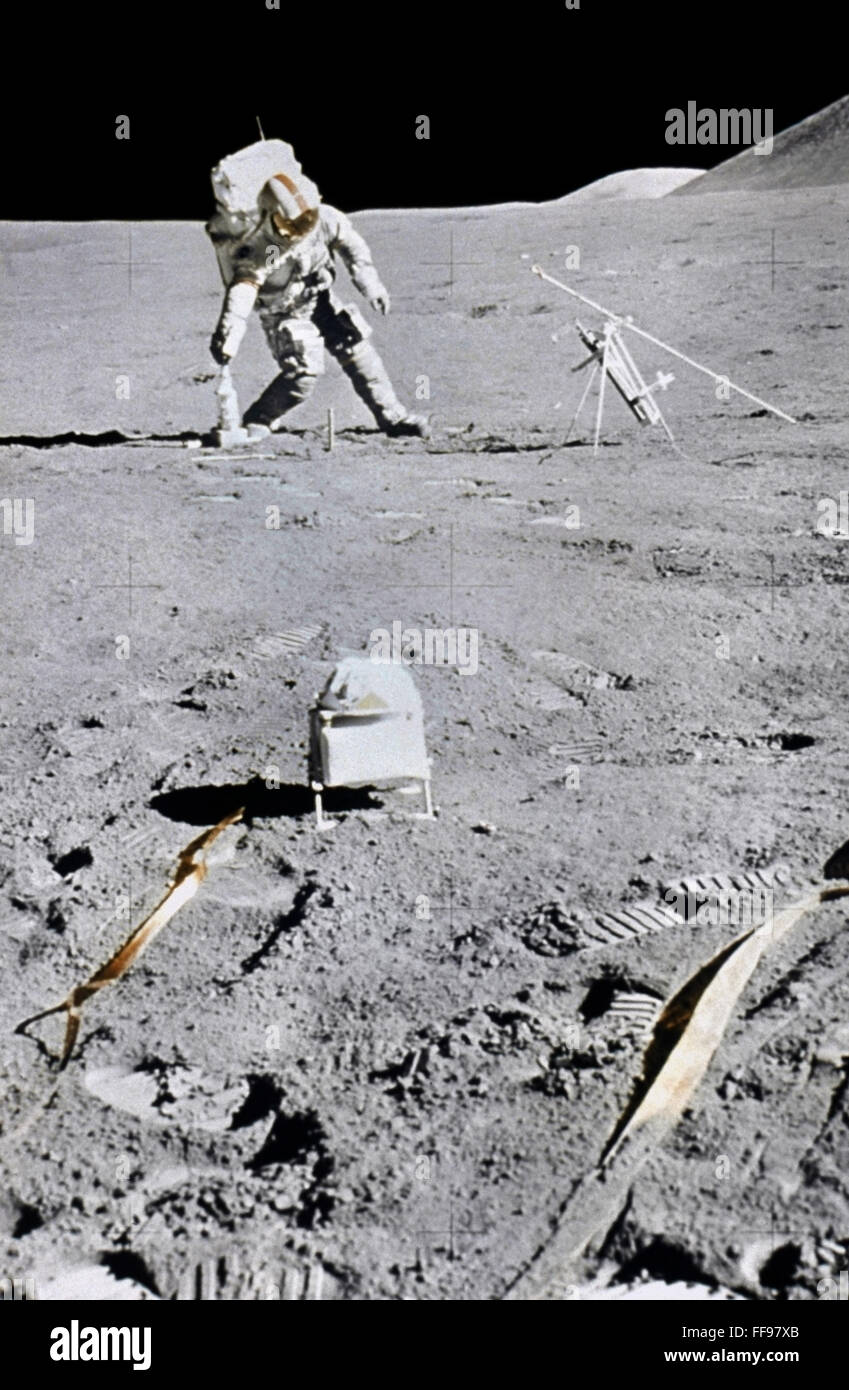 APOLLO 15: DAVID SCOTT, 1971. /nDavid Scott working with lunar drill ...