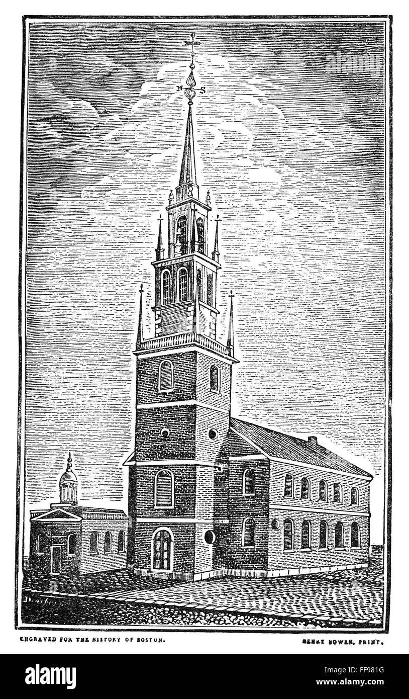 OLD NORTH CHURCH, 1775. /nThe Old North (Christ) Church, in the spire ...