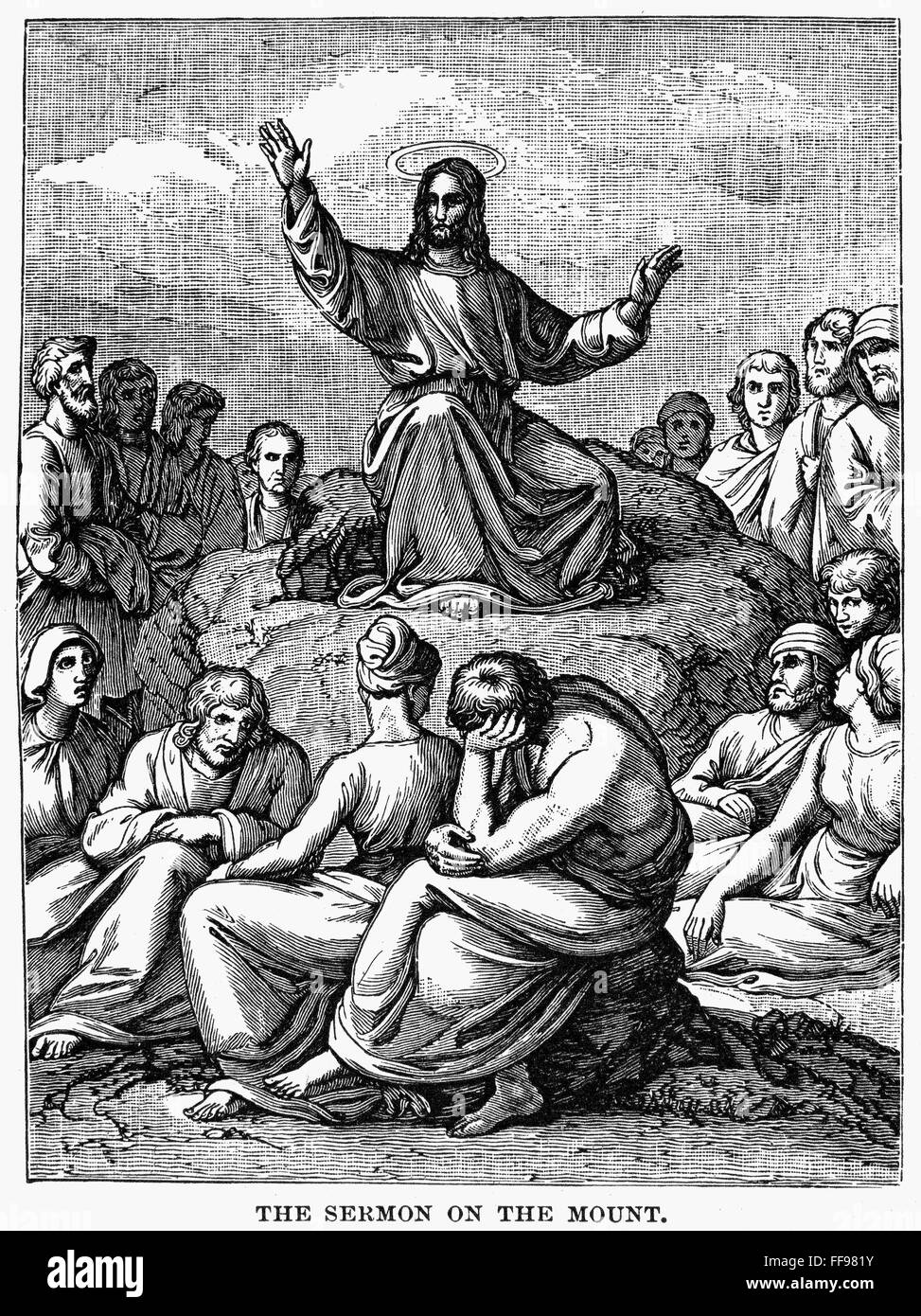 SERMON ON THE MOUNT. /n(Matthew 6:28,29). Wood engraving, 19th century ...