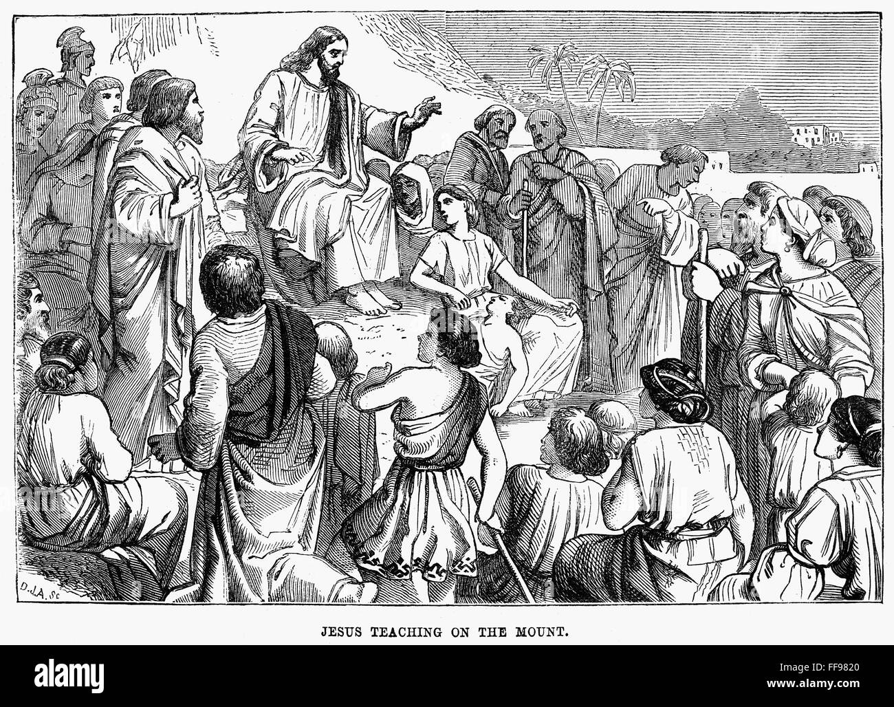 SERMON ON THE MOUNT. /n(Matthew 6:28,29). Wood engraving, 19th century ...
