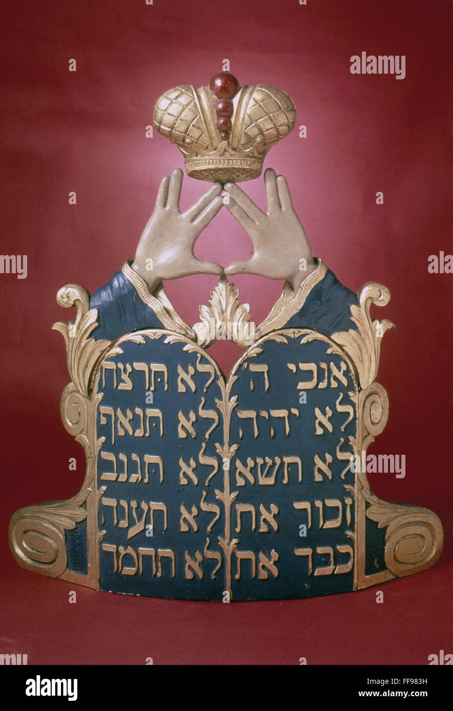 JUDAICA: DECALOGUE. /nCarved walnut and painted decalogue from ...