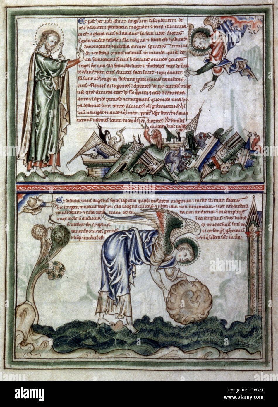 FALL OF BABYLON /n(Rev. 18: 1-8) & angel casting stone in sea (Rev. 18: ...