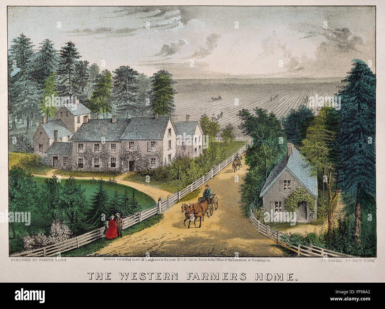 CURRIER & IVES: FARM HOUSE. /n'The Western Farmer's Home.' Lithograph ...